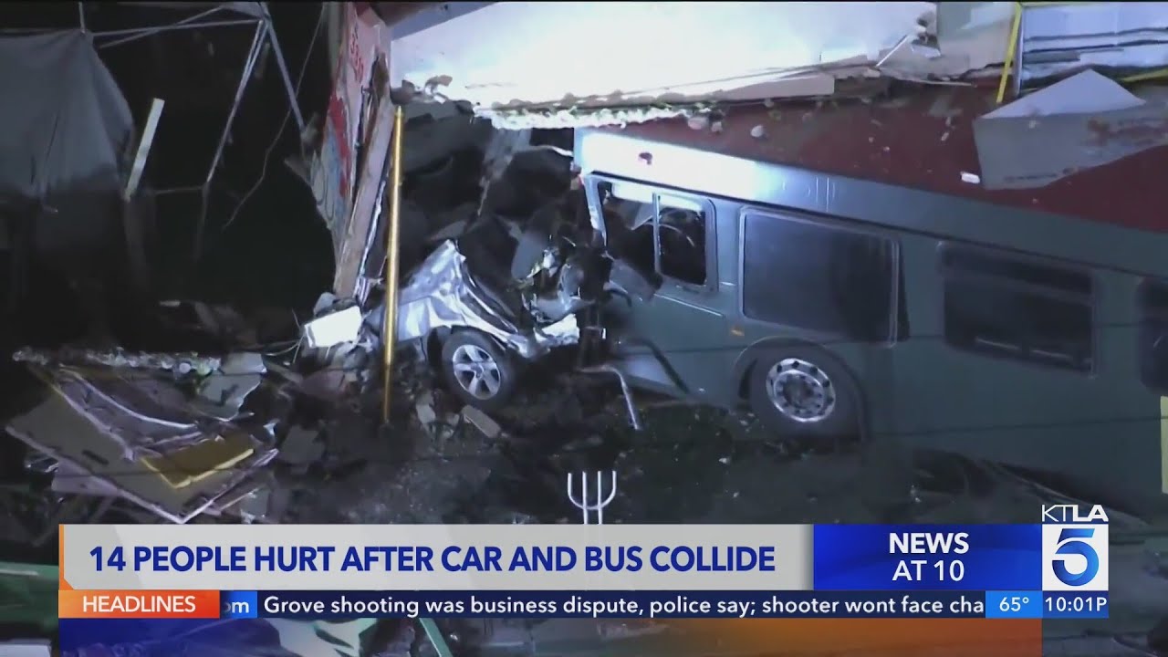 14 injured after car and bus crash in Long Beach - YouTube