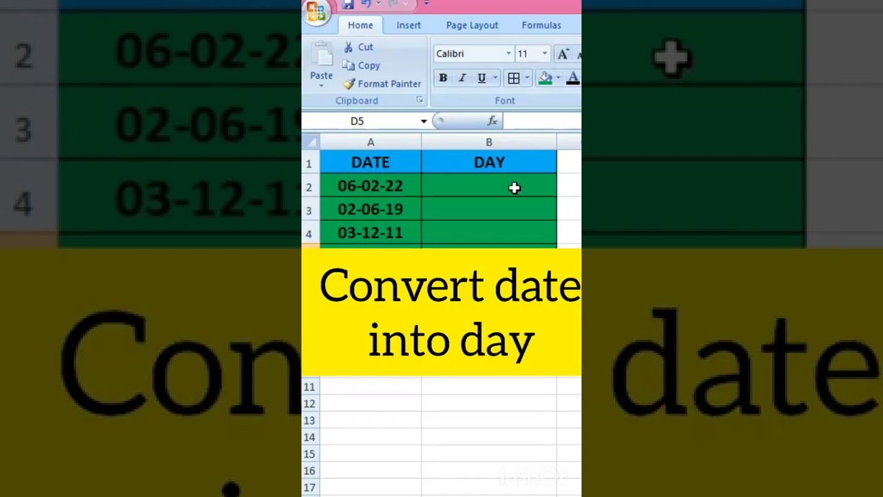 Convert Date Into Day In Excel shorts exceltutorial trending YouTube Convert Date Into Day In Excel shorts exceltutorial trending YouTube