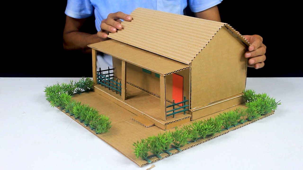 How to Make a Beautiful Cardboard house project - simple DIY - YouTube