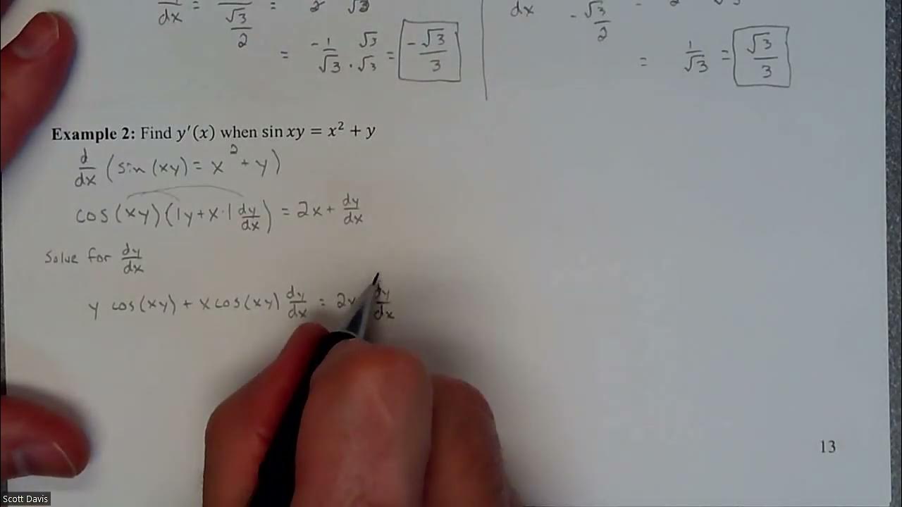 Calc 1 - Finding Derivative with Implicit Differentiation - YouTube