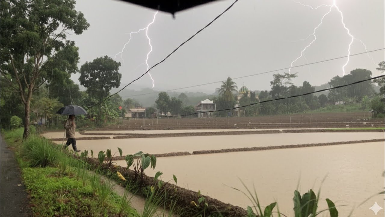 walking on a light rainy day is perfect for relaxation || rain in rural ...