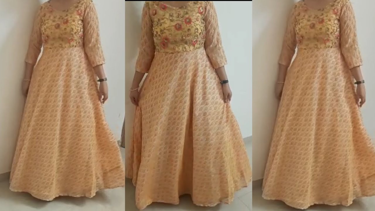 gown cutting/long gown cutting and stitching/ umbrella dress gown ...