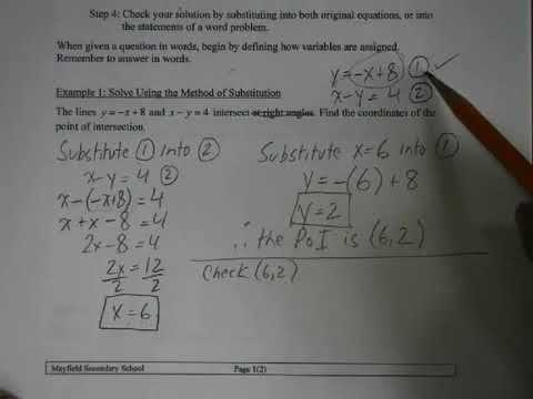 Grade 10 Academic Math - Solving a Linear System Using Substitution ...