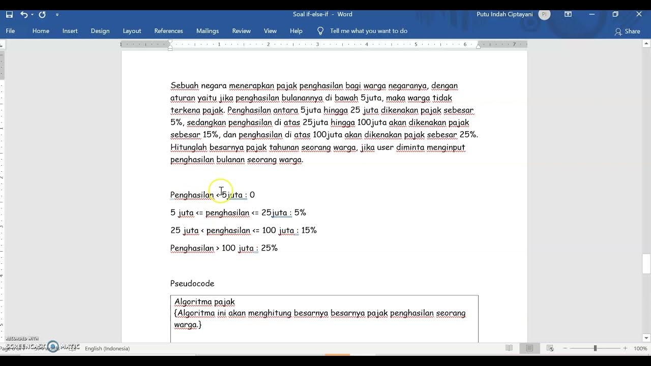 16. Algoritma Penentuan Pajak (if-else if) Menggunakan Pseudocode - YouTube
