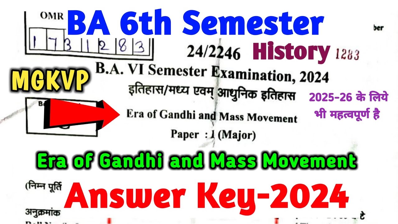 MGKVP BA 6th Semester History Answer Key 2024 | era of gandhi and mass ...