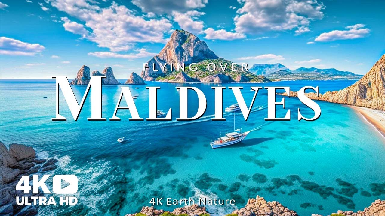 FLYING OVER MALDIVES (4K UHD) 🌍 Soft Piano Music With Beautiful Beach ...