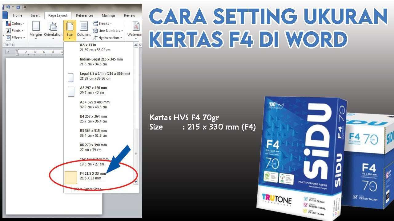 Cara Setting Ukuran Kertas F4 Permanen - YouTube