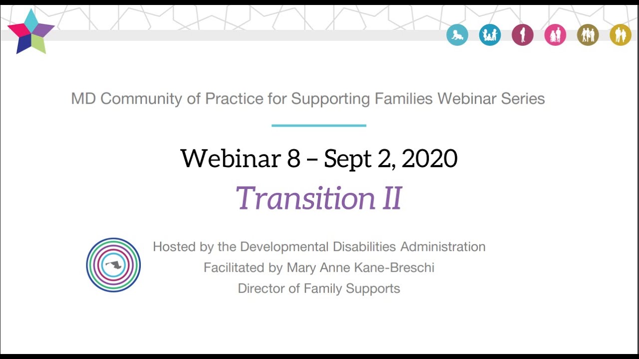 Maryland Community of Practice for Supporting Families WEBCAST: Transition II Sept. 2, 2020 ...