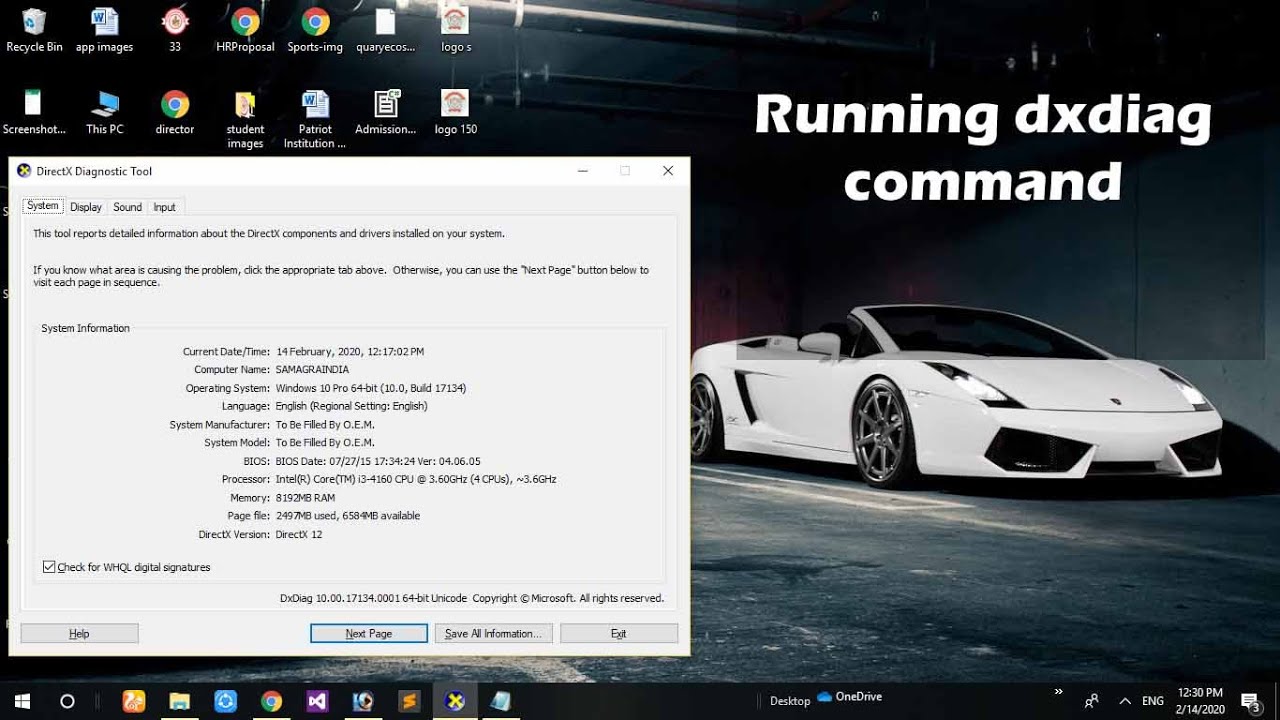 Running dxdiag command - YouTube