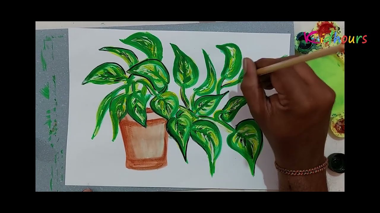 Painting Money Plant / easy painting plant / water colour / beginners ...