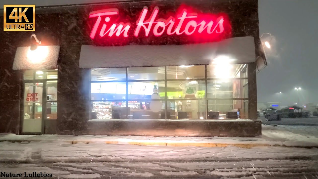 4K Cozy Tim Hortons Coffee Shop Vibe -Snowing-in Warm Car- Relaxing ...