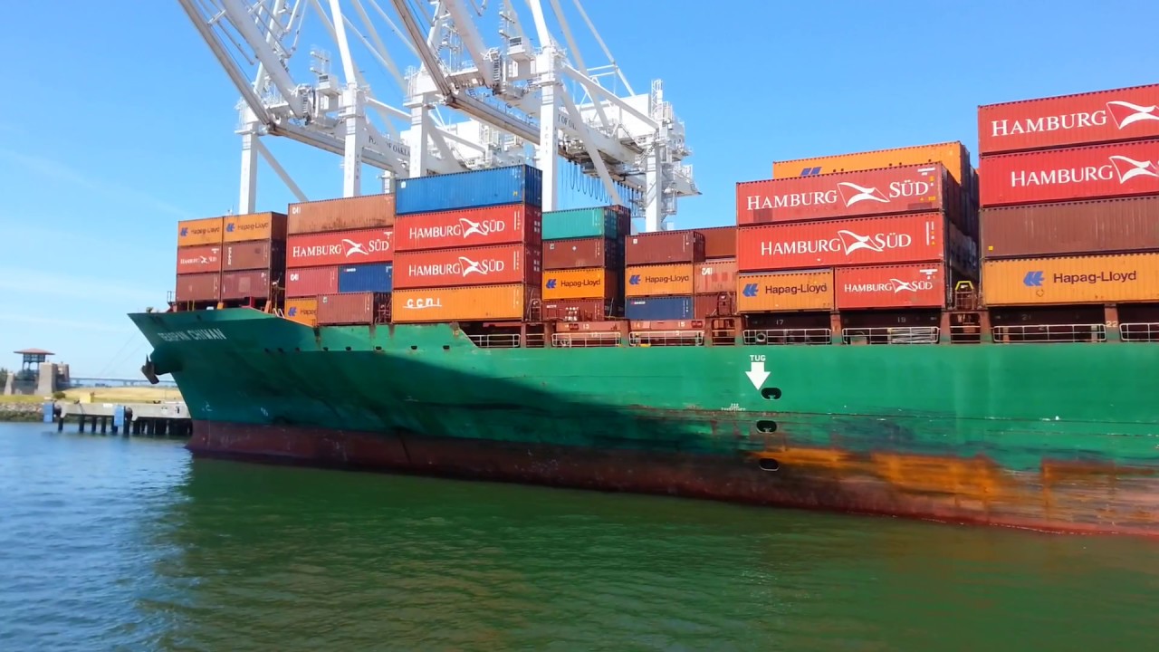 Ferry Ride View. Container Ship x 4 Westbound. Port of Oakland. May 21 ...