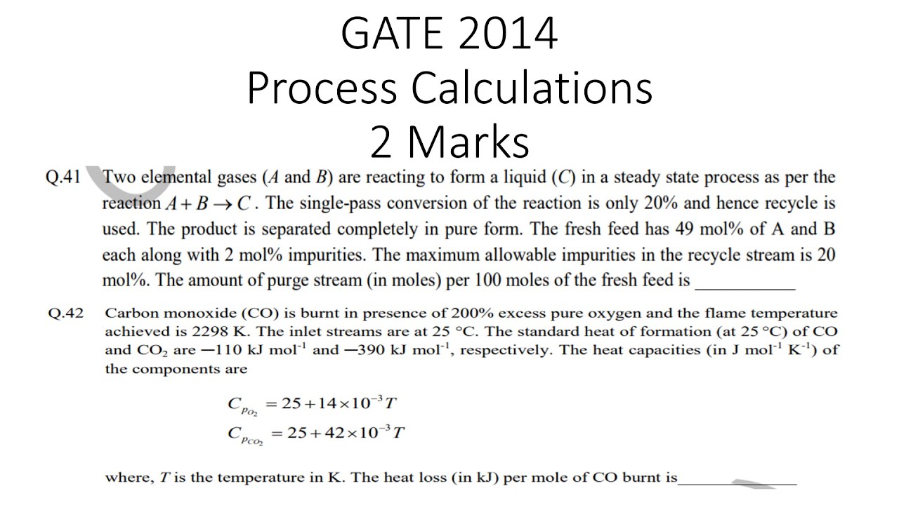 GATE 2014 Process calculations | Chemical engineering | #GATE2022 |# ...