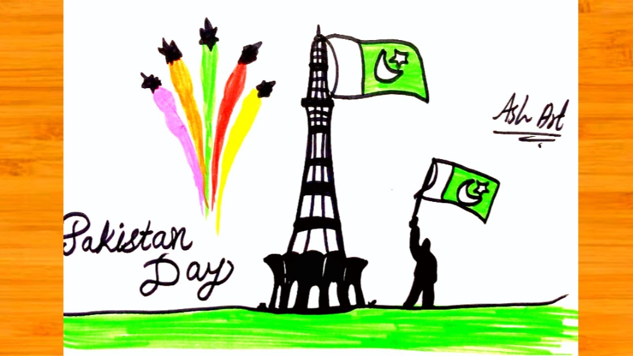 Pakistan Day Drawing | Pakistan Resolution Day Drawing | 23rd March ...