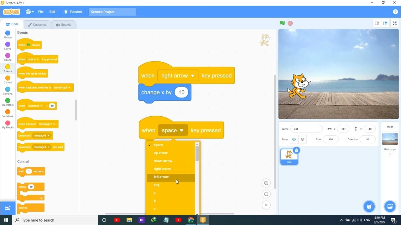 Using arrow keys in Scratch. - YouTube
