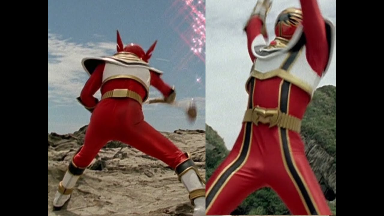 絶叫敗北 背が高く筋肉質なレッドレンジャーの戦 魔法戦隊マジレンジャー scream. defeat. tall muscular red ...