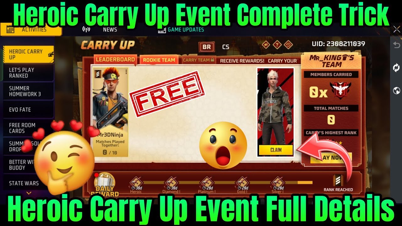 Heroic Carry Up Event Complete Trick | Free Fire Heroic Carry Up Event ...