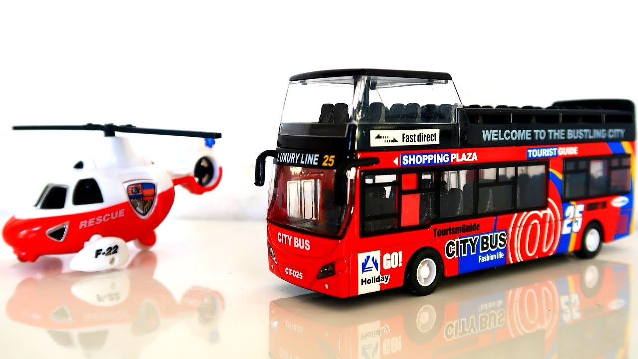kids helicopter and mini city bus toys - YouTube