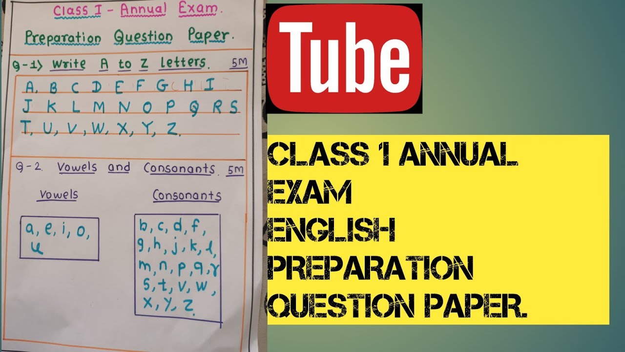 Class 1-English Annual Exam Preparation Question Paper - YouTube