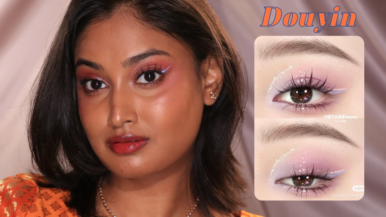 Douyin-inspired *DESI* Festive Makeup 🪔🎇 (dramatic and doll-like) - YouTube