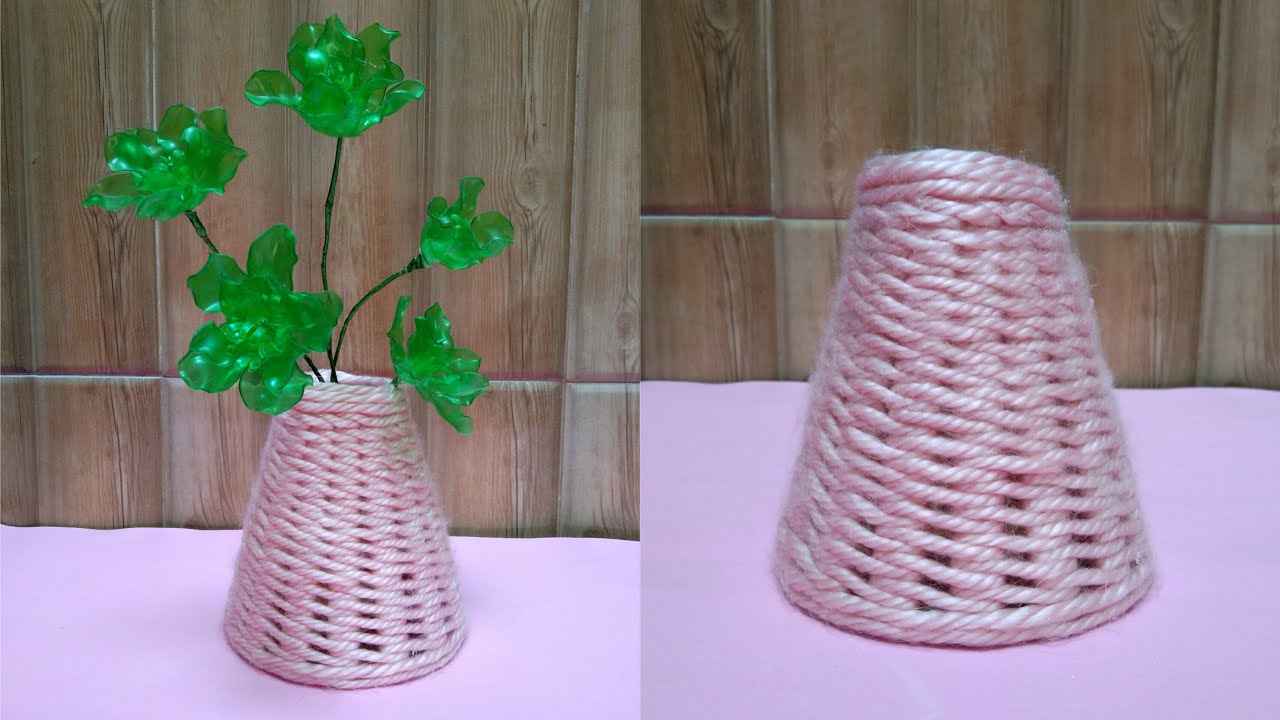 How to make Beautiful Flower Vase with Rope 🧶| Best Out of Waste | Home ...