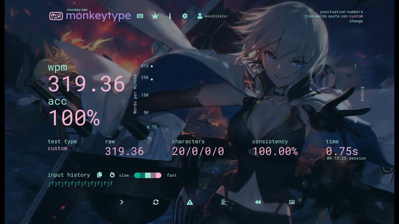 Typing jfjfjfjfjfjfjfjfjfjf at 319.36 wpm - YouTube