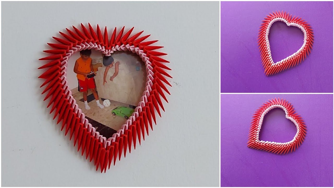 3d origami photo frame/3d origami heart photo frame/paper origami photo ...