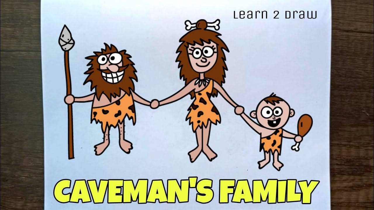 How to Draw CAVEMAN'S FAMILY - Funny Drawing - Early man and family ...