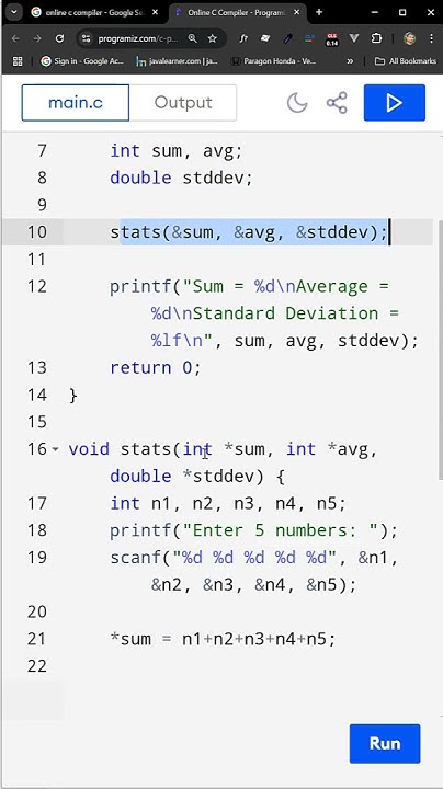 Program calculating Sum, Average and Standard Deviation using Pointers - YouTube