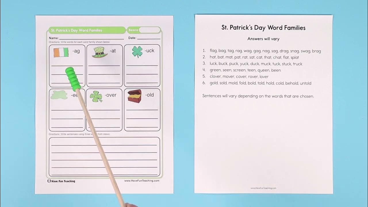 St Patrick's Day Word Families Worksheet - YouTube