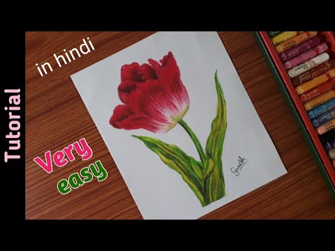 Realistic tulip flower painting with oil pastel/step by step tulip ...
