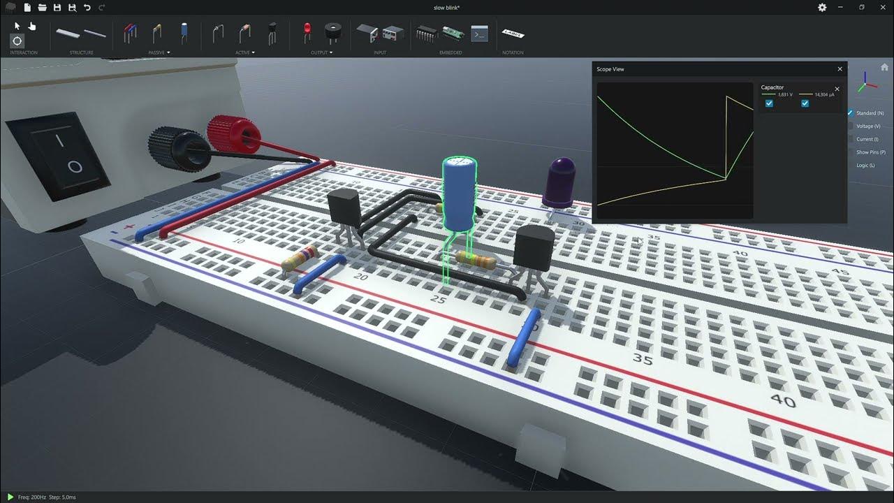 Slow LED turn signal with transistor and capacitor breadboard simulator ...