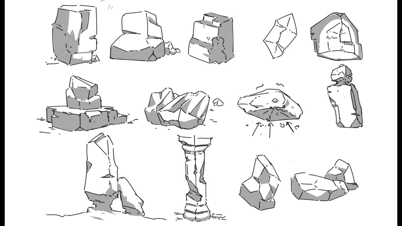 Live Digital drawing: Rocks & Yutapon Cubes Shape Study #1 - YouTube