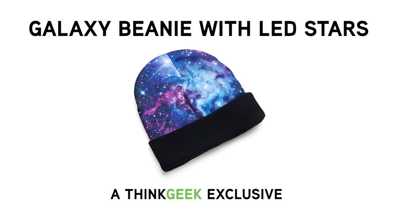 Galaxy Beanie with LED Stars from ThinkGeek - YouTube