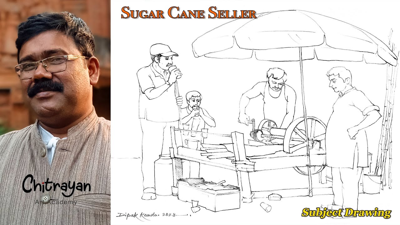 Sugar Cane Seller Drawing | Sugar Cane Seller Drawing Step By Step ...