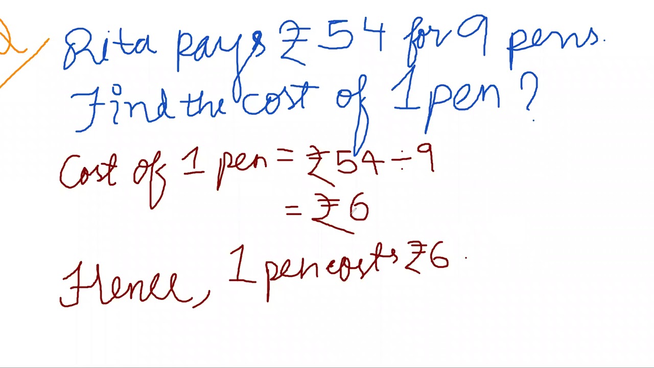 CLASS 4 ICSE / MATHEMATICS / UNITARY METHOD - YouTube