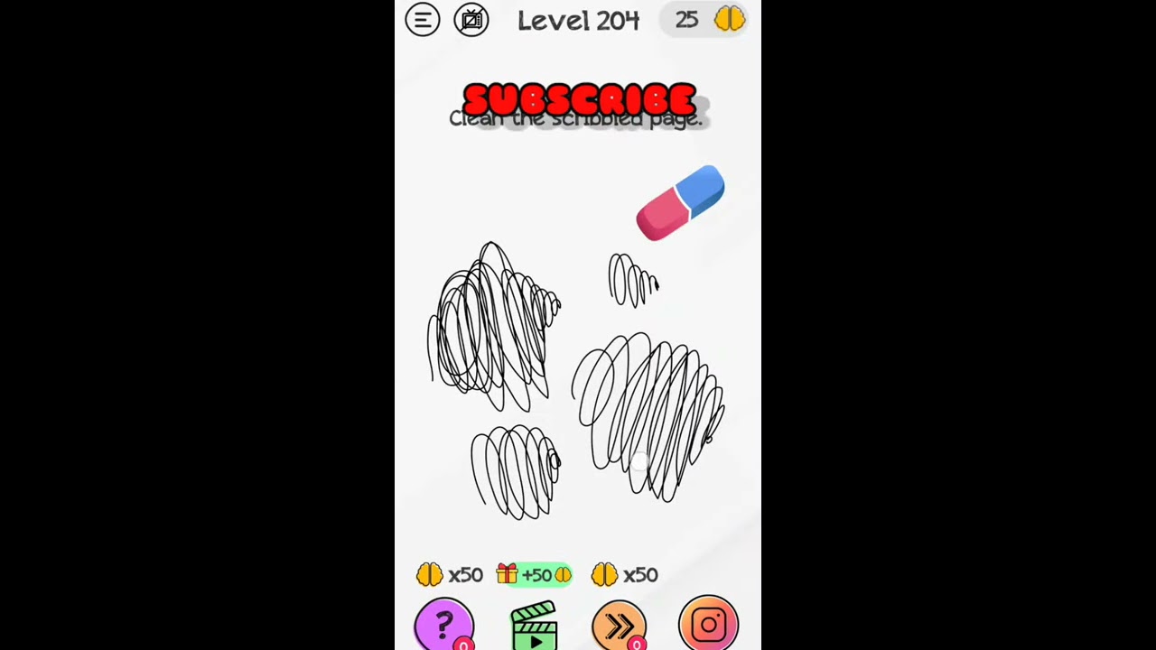 Braindom Level 204 clean the scribbled page. - YouTube