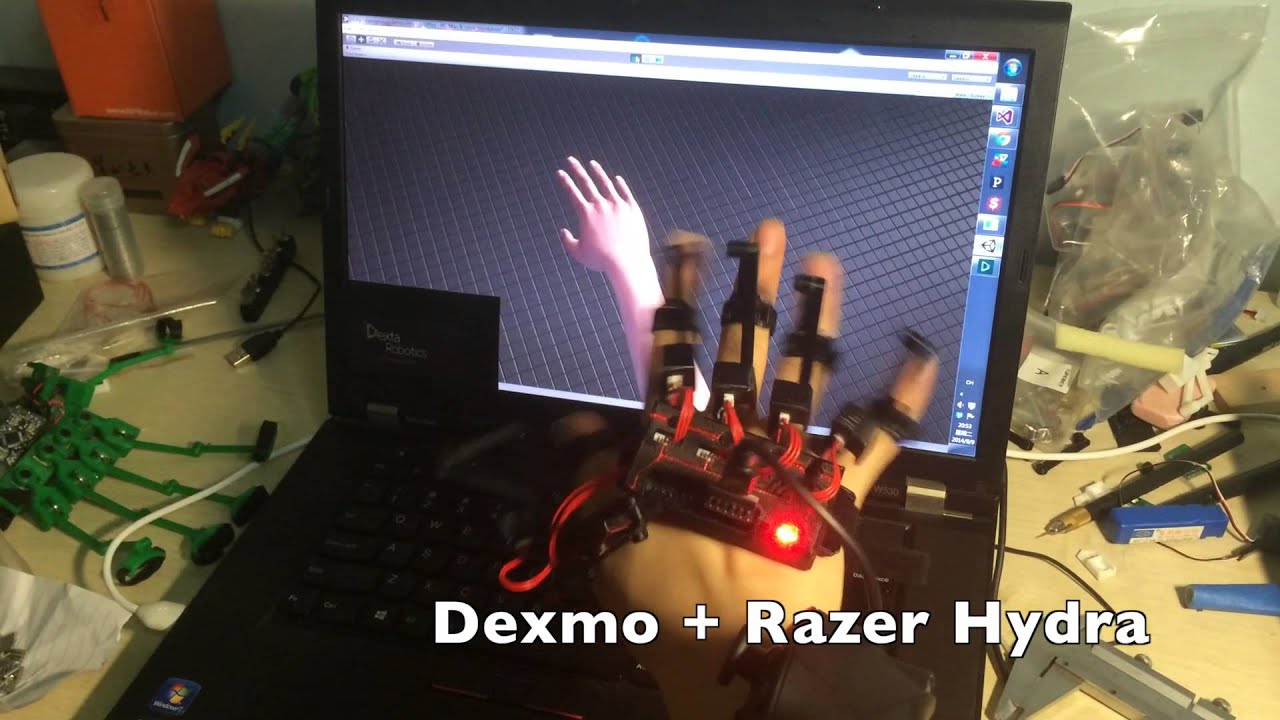[Dexta Robotics] Dexmo + Razer Hydra for Hand Position Tracking - YouTube