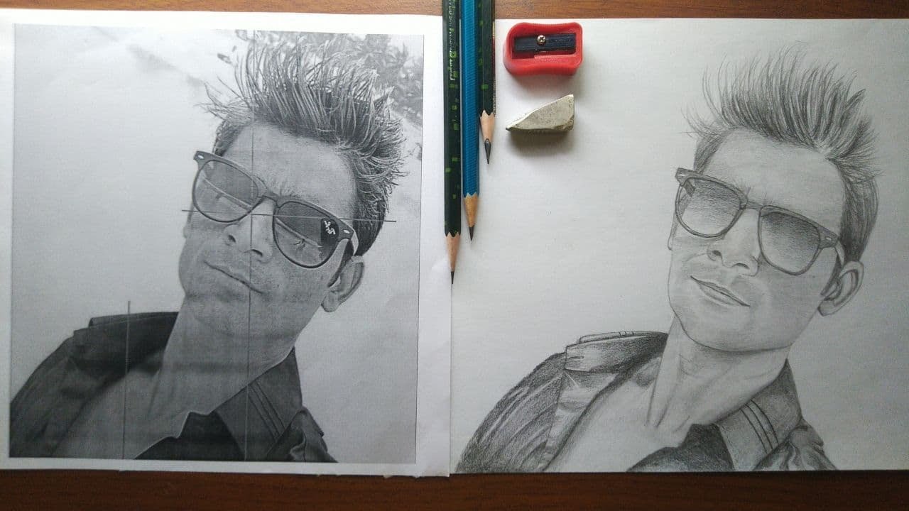 drawing a boy with goggles | easy technique to draw face from printed ...