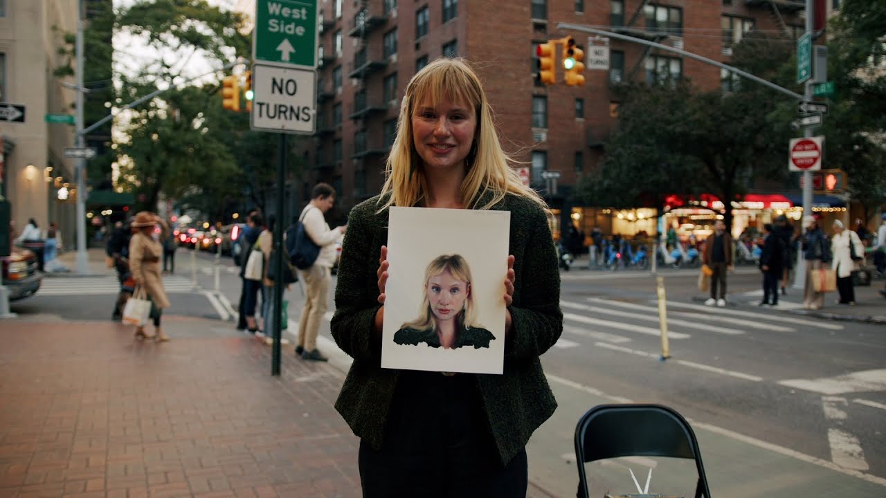 Devon Rodriguez as he paints poet Zoe Branch in New York City. (filmed ...