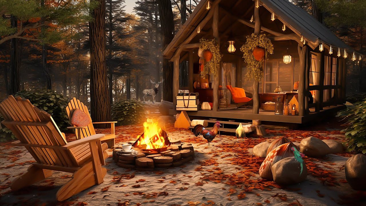 Winter Wonderland In Deep Forest with Warm Burning Fireplace on Your ...