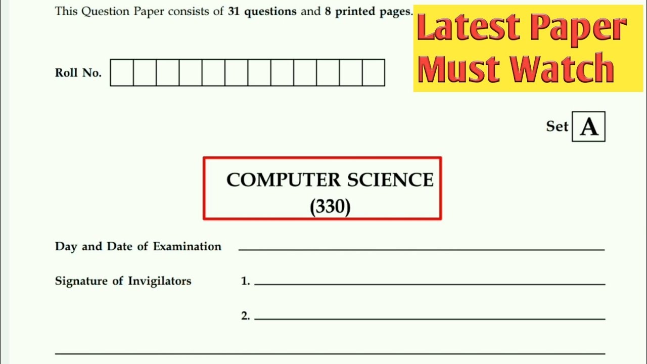 Nios Computer Science Question Paper Class 12 - 2021 | Computer Science ...