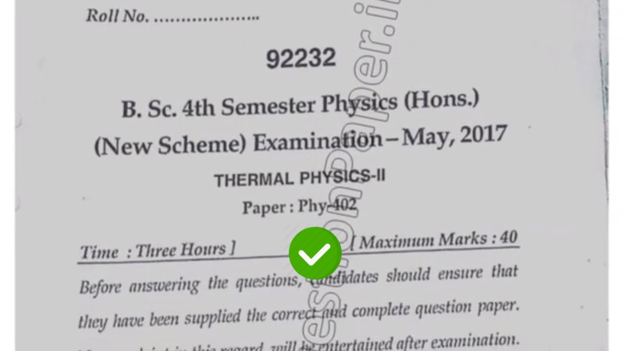 2017 Mdu BSc Physics Hons 4th Sem Thermal Physics Question Paper - YouTube
