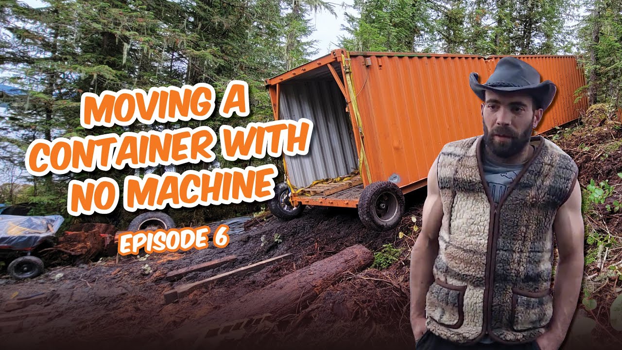 How to move a 40 foot shipping container off grid with no machine - YouTube