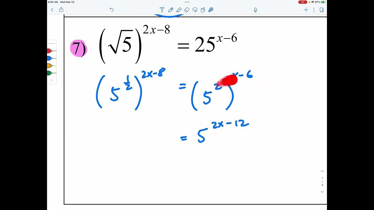[Alg2] Exponential Equation Review -- Difficulty: Slightly Harder (Example 7) - YouTube