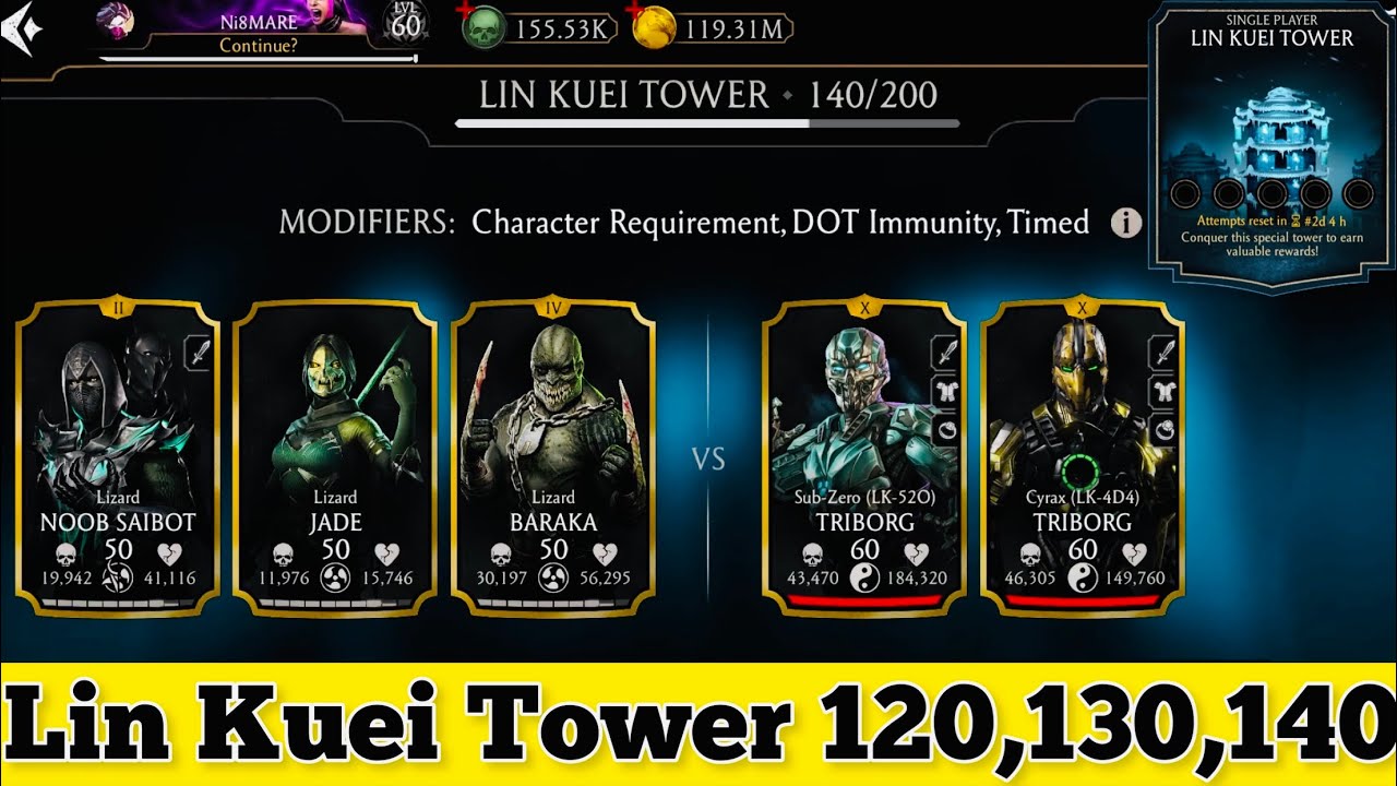 Lin Kuei Tower Boss Battle 120 , 130 & 140 Fight + Reward MK Mobile ...