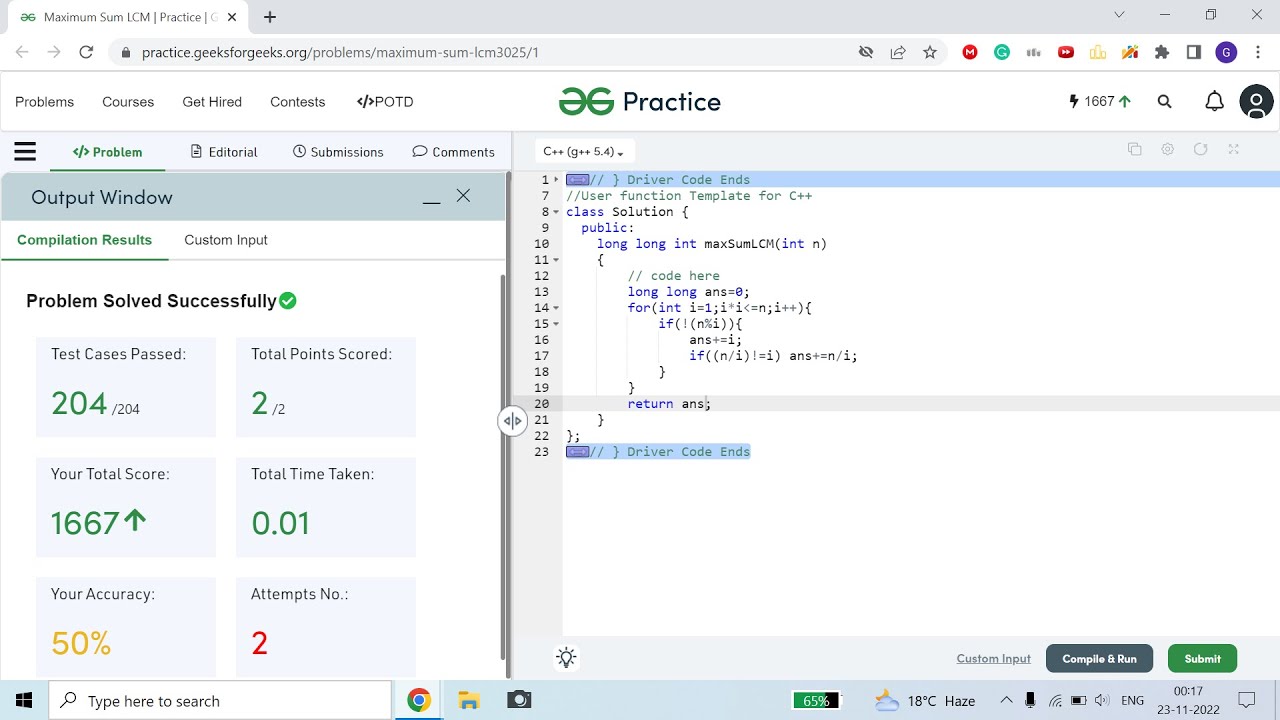 Maximum Sum Lcm C Code Gfg Potd 23 11 22 Youtube
