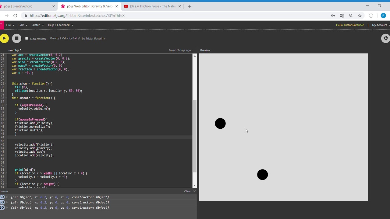 p5 js Web Editor Gravity & Velocity Ball Google Chrome 19 10 2018 12 45 ...