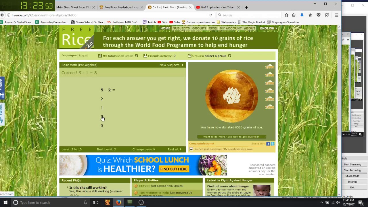 Free Rice (Web) Math - Basic Math - 100 Grains in 12.93 - YouTube