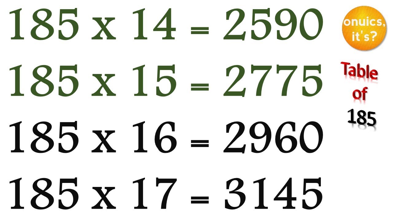 185 का पहाड़ा | Table of 185 | onuics, let's do multiplication - YouTube